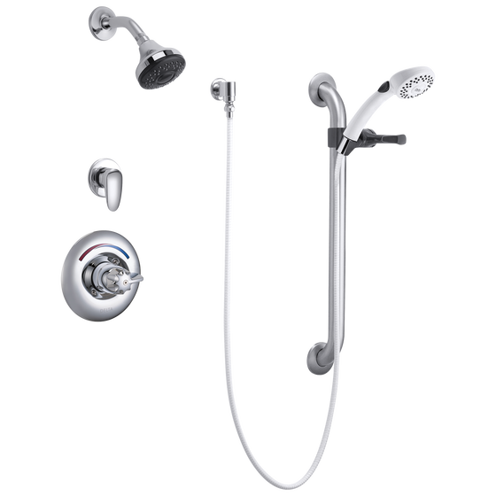 Universal Dual Shower Trim Diverter Hand Shower and Grab Bar in Chrome ...