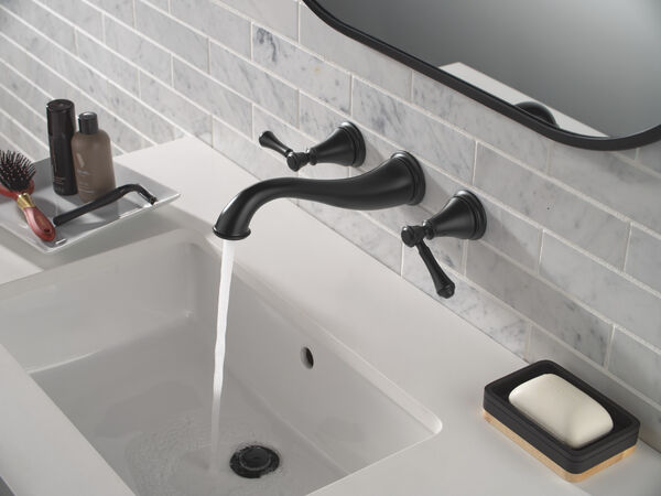 Two Handle Wall-Mount Bathroom Faucet Trim in Matte Black T3597LF-BLWL ...