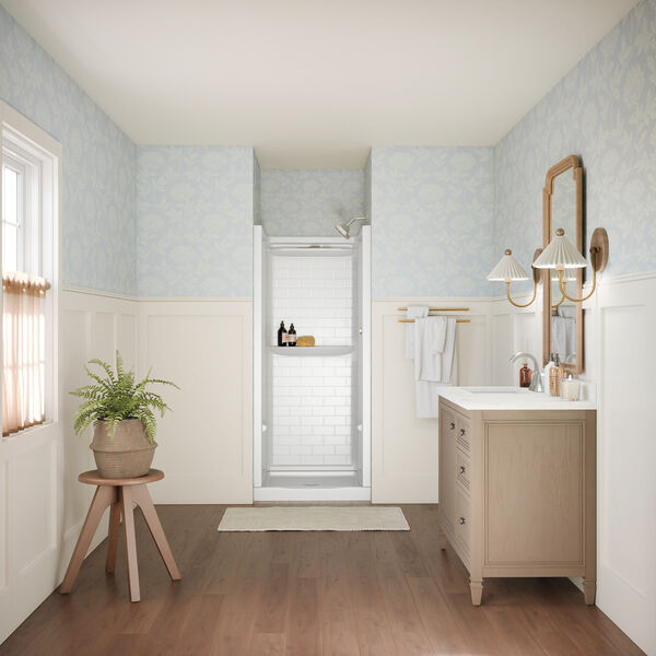 32x32 Alcove Shower Base with Tile Wall Bundle - Center Drain in High ...