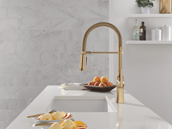 Single Handle Pull-Down Spring Kitchen Faucet in Champagne Bronze 18887 ...