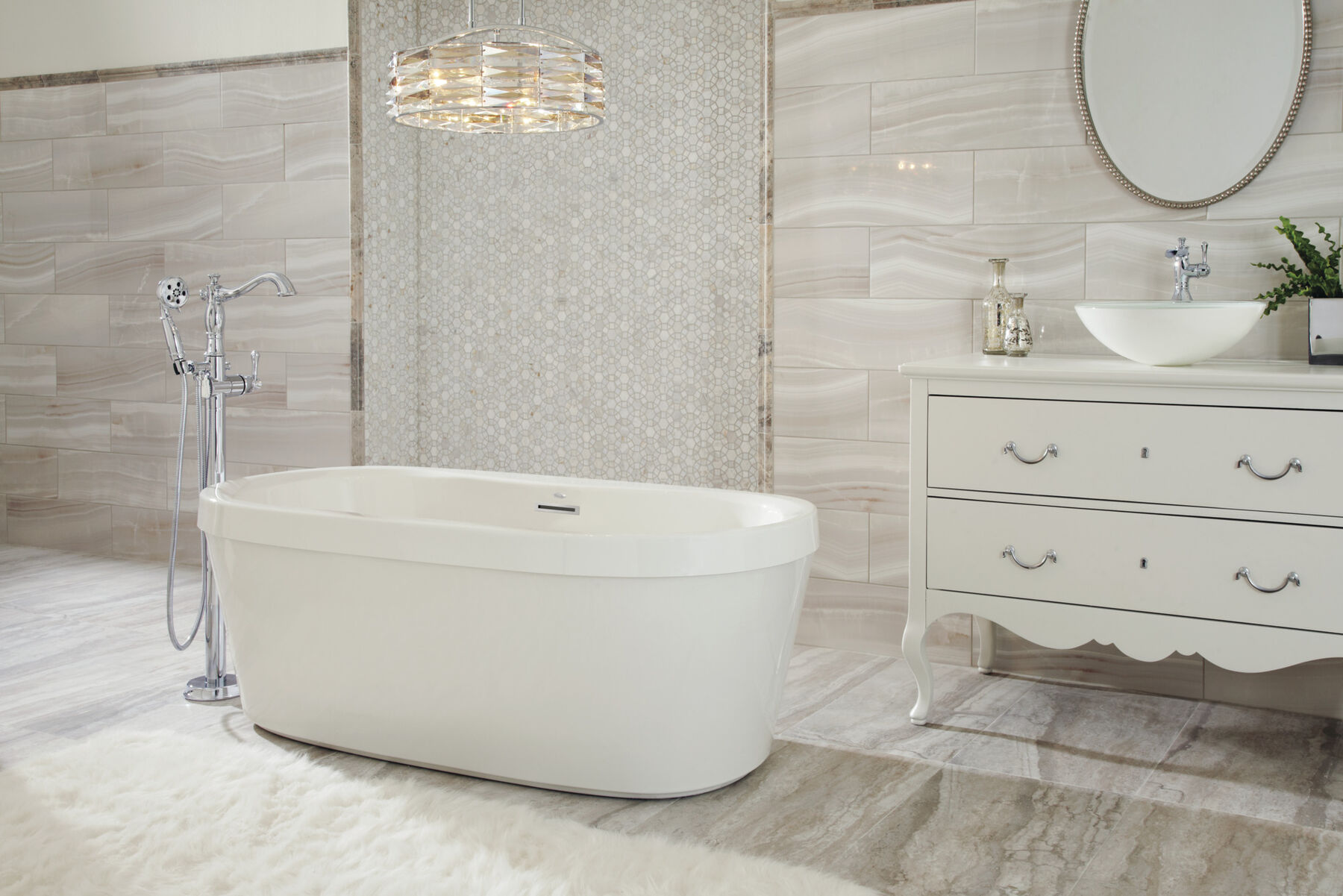 60~ x 32~ Freestanding Tub with Integrated Waste and Overflow in High ...
