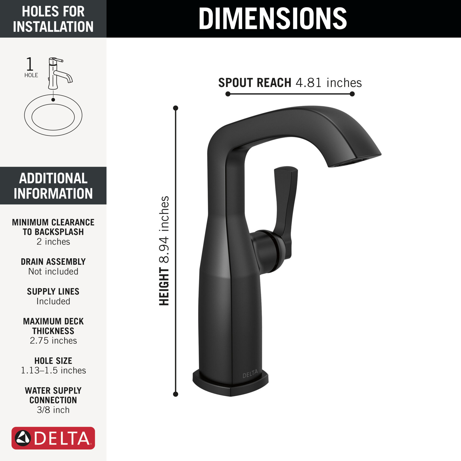 Single Handle Mid-Height Bathroom Faucet in Matte Black 676-BL-DST ...