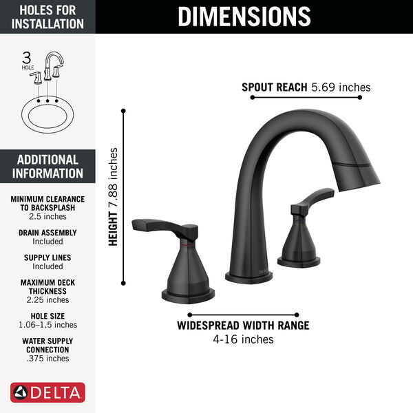 Two Handle Widespread Pull Down Bathroom Faucet in Matte Black 35775 ...