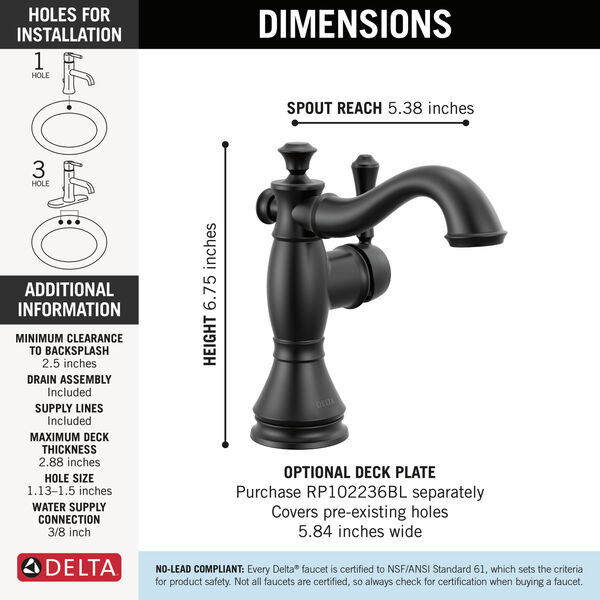 Single Handle Bathroom Faucet in Matte Black 597LF-BLMPU | Delta Faucet