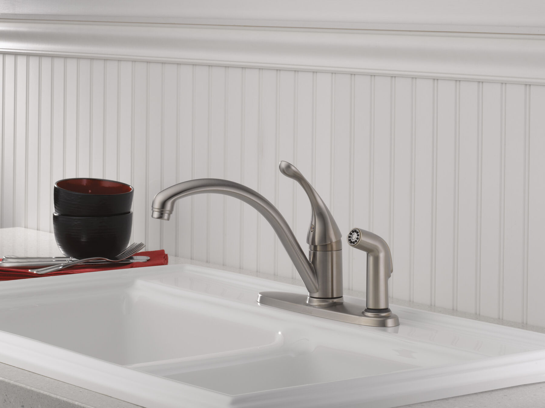 Single Handle Kitchen Faucet with Integral Spray in Stainless 340-SS ...