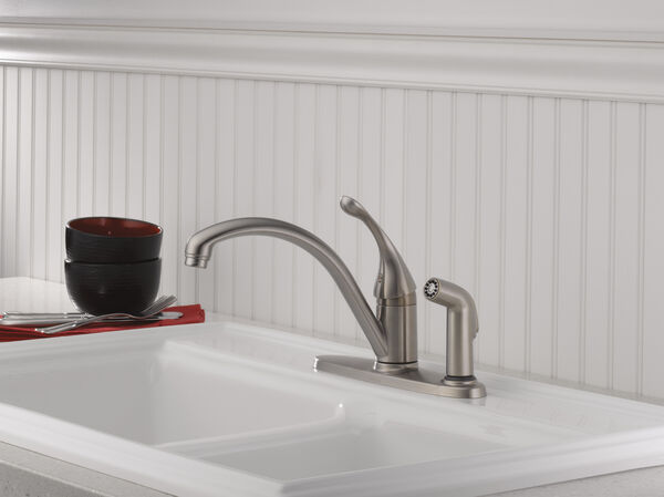 Single Handle Kitchen Faucet with Integral Spray in Stainless 340-SS ...