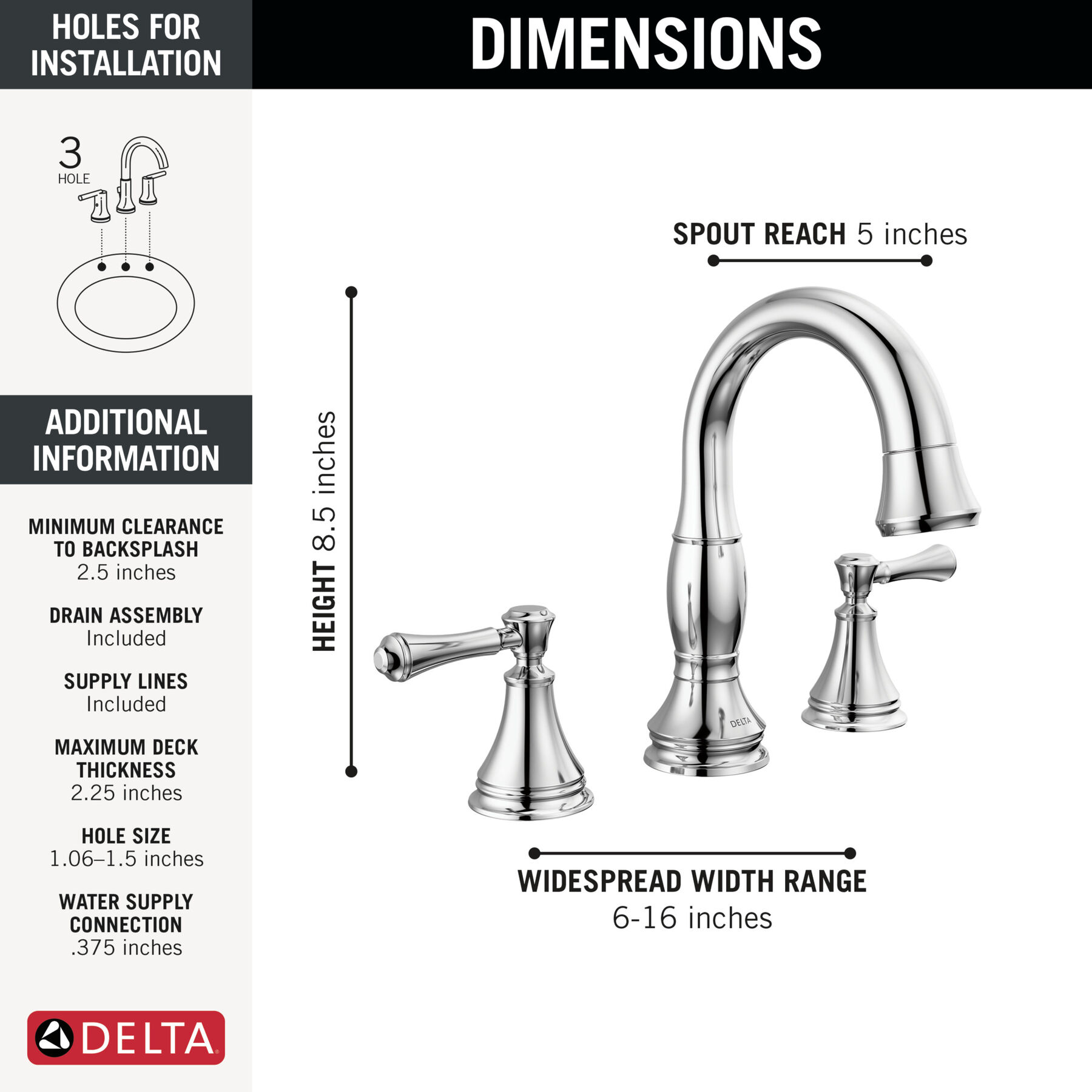 Two Handle Widespread Pull-Down Bathroom Faucet in Chrome 3597-PD-DST | Delta Faucet