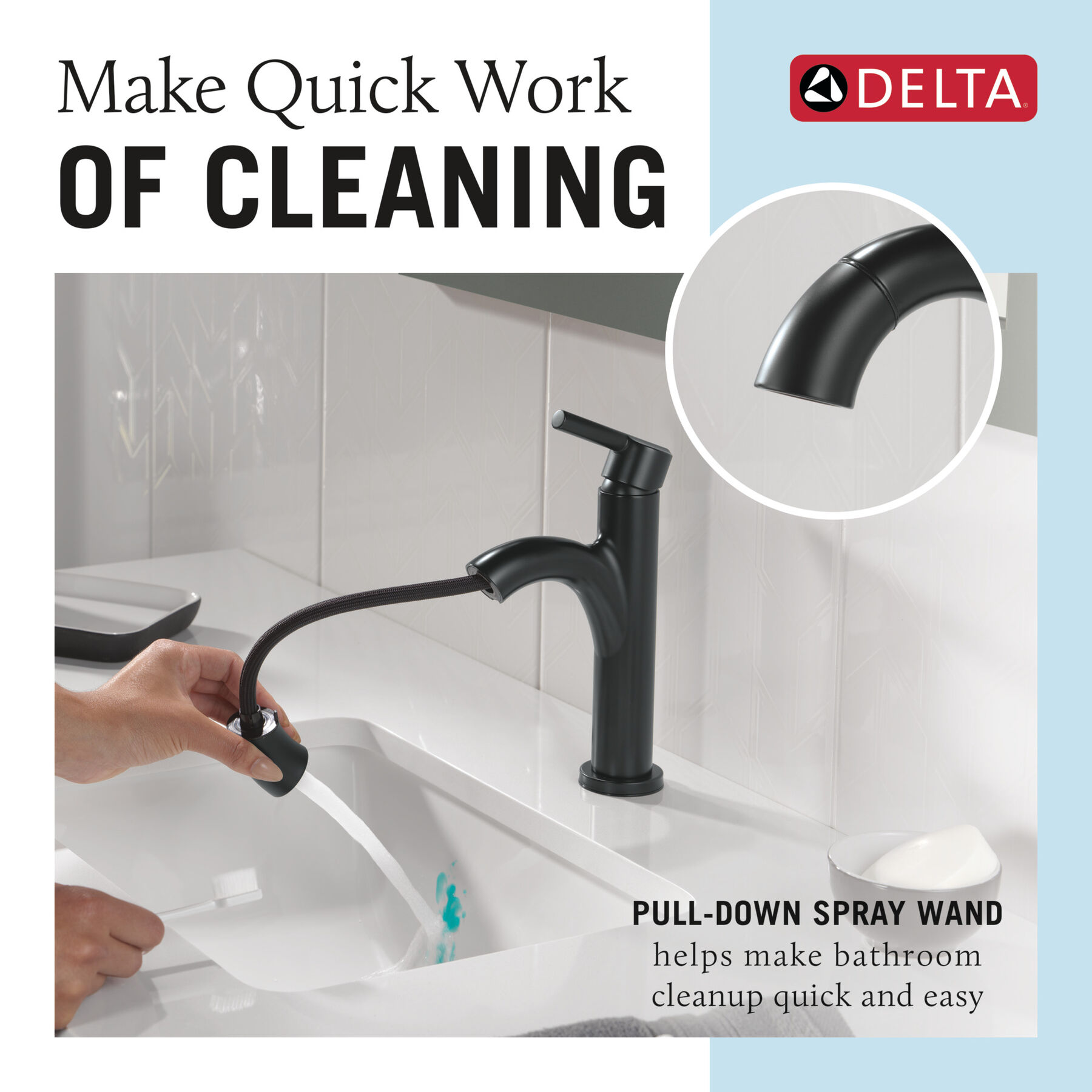 Single Handle Pull-Down Bathroom Faucet in Matte Black 15749LF-BLPD | Delta Faucet