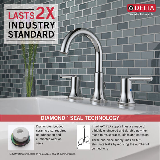 Two Handle Widespread Bathroom Faucet in Chrome 3559-MPU-DST | Delta Faucet