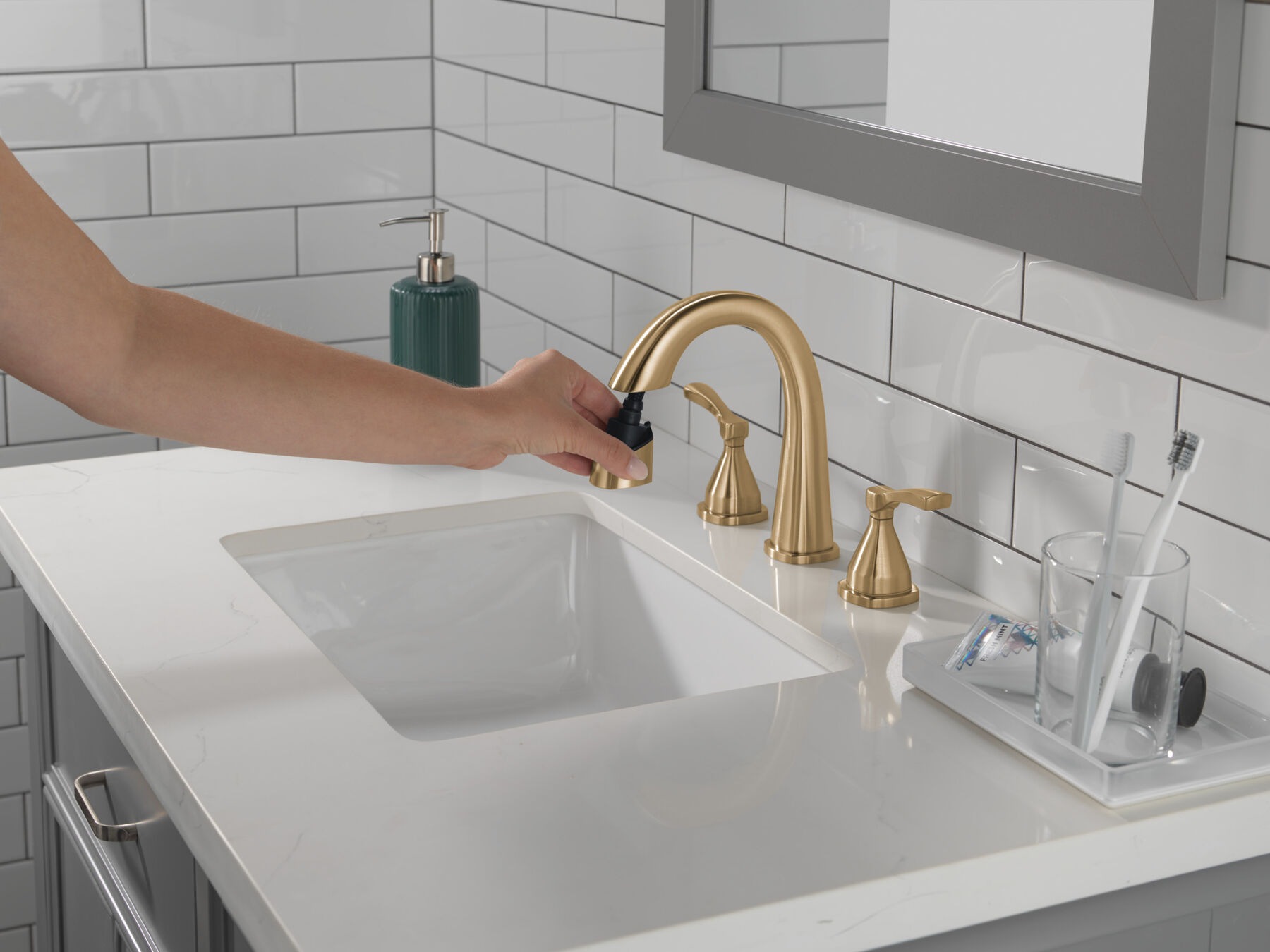 Two Handle Widespread Pull Down Bathroom Faucet in Lumicoat® Champagne Bronze 35775-CZPD-PR-DST ...