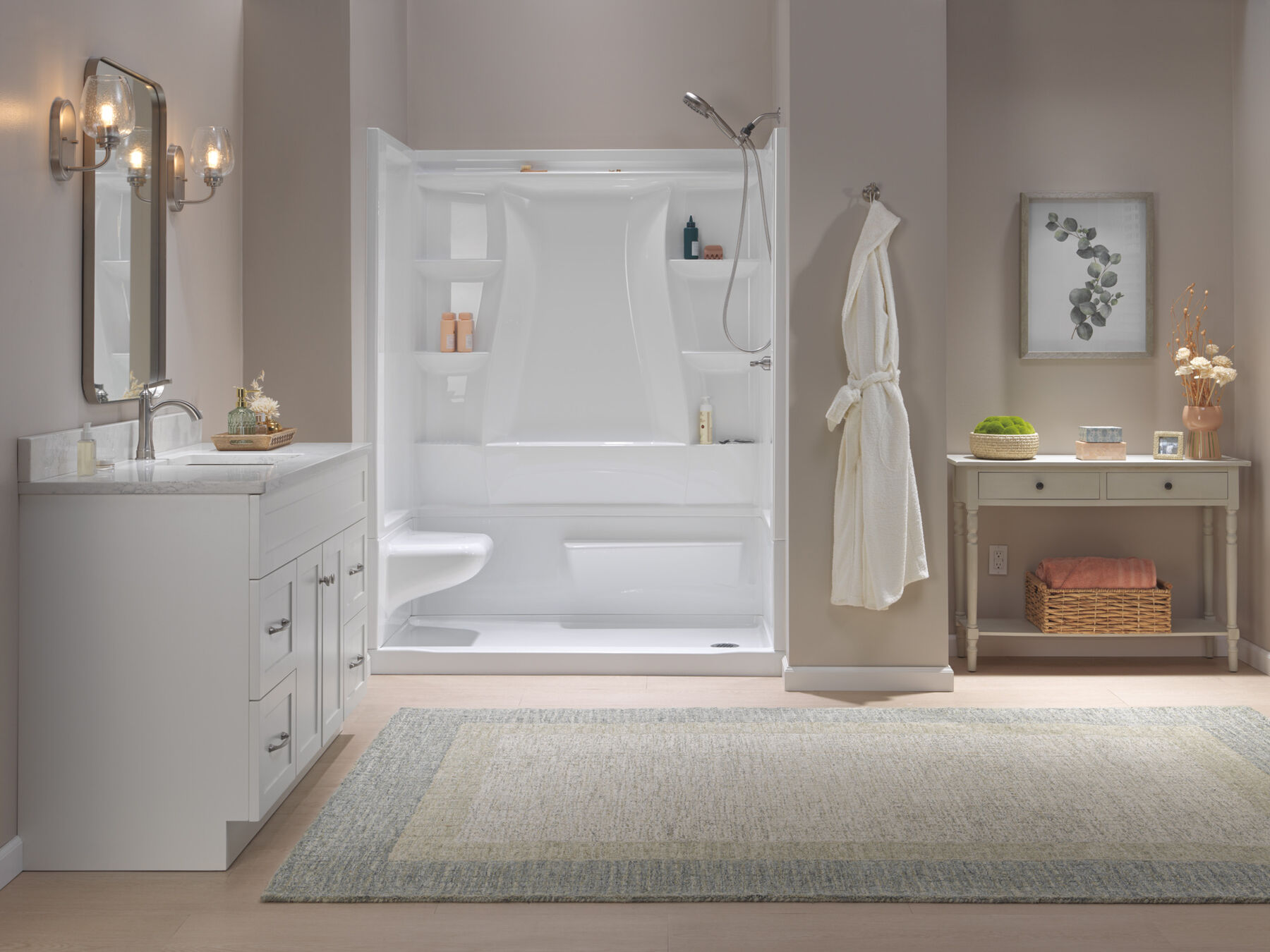 60x32 Alcove Shower Bundle - Left Seat Right Drain in High Gloss White BVS3-C51703-WH | Delta Faucet