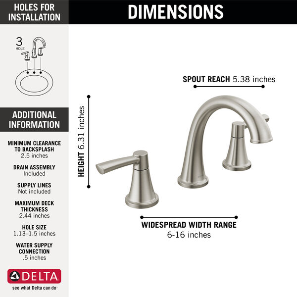 Two Handle Widespread Bathroom Faucet in Spotshield Brushed Nickel 35862LF-SP | Delta Faucet