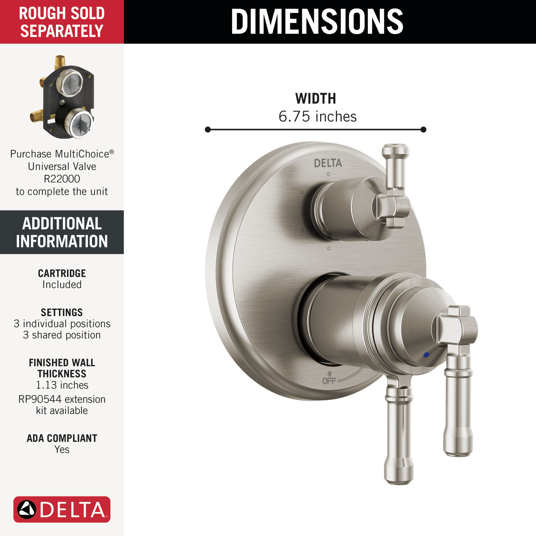 17T Series Integrated Diverter Trim 6-Setting in Lumicoat® Stainless ...
