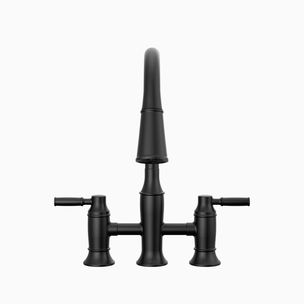 Two Handle Pull-Down Bridge Kitchen Faucet in Matte Black 2384L-BL-DST ...