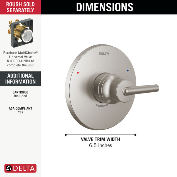 Monitor® 14 Series Valve Only Trim in Stainless T14059-SS | Delta Faucet