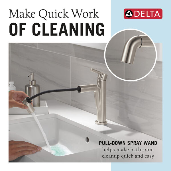 Single Handle Pull-Down Bathroom Faucet in Stainless 15849LF-SSPD | Delta Faucet