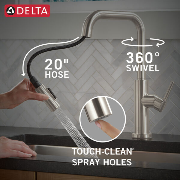 Single Handle Pull-Down Kitchen Faucet in Stainless 19868LF-SS | Delta ...