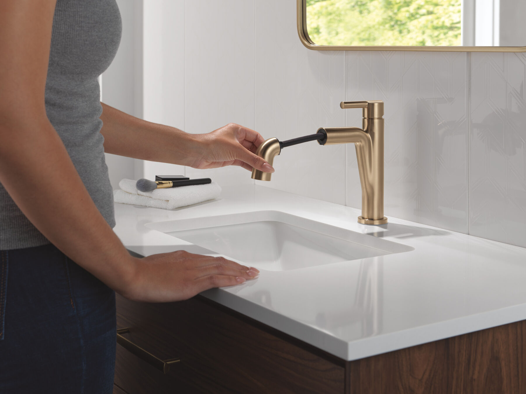 Single Handle Pull-Down Bathroom Faucet in Champagne Bronze 15849LF ...