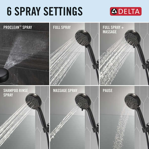 6-Setting Hand Shower with Cleaning Spray in Matte Black 75740BL | Delta Faucet