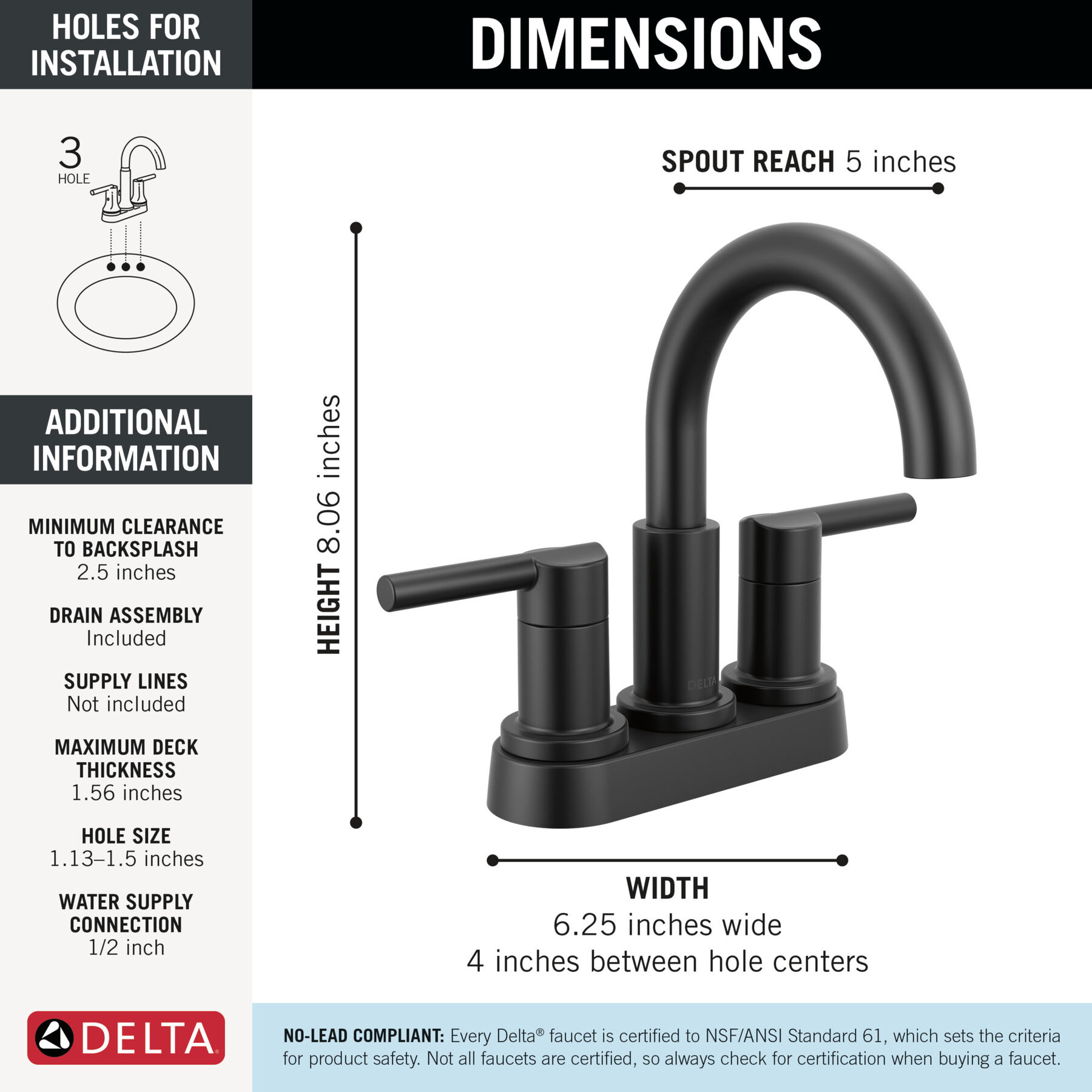 Two Handle Centerset Bathroom Faucet in Matte Black 25749LF-BL | Delta Faucet