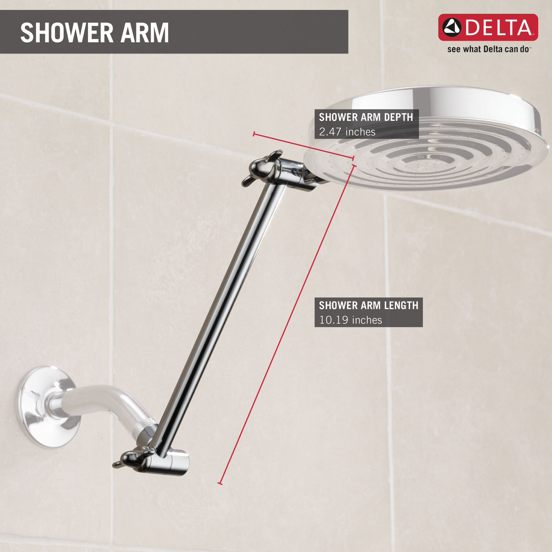 Shower Arm 12" Adjustable (Recertified) in Chrome UA902-PK-R | Delta Faucet
