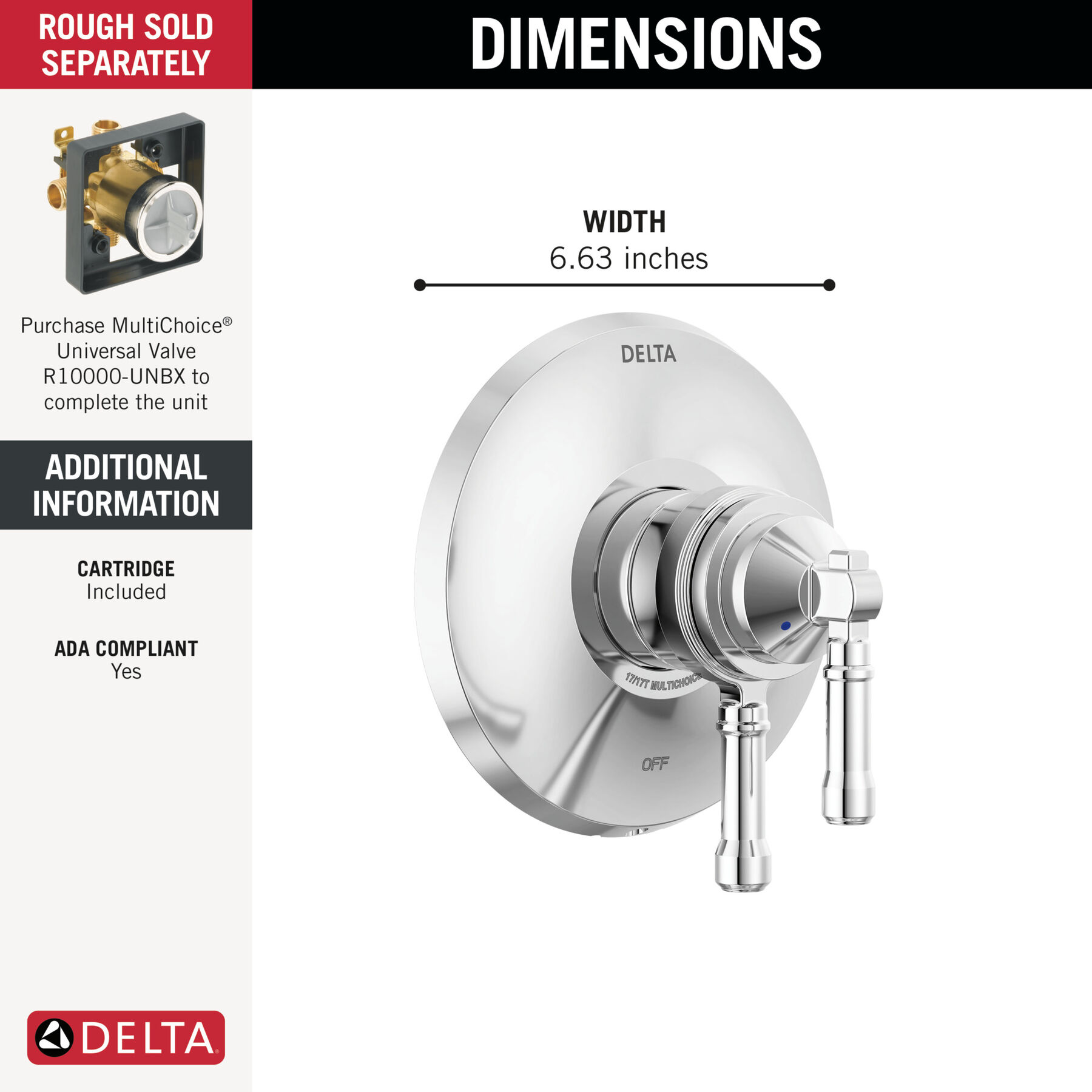 17 Series Valve Only Trim in Lumicoat® Chrome T17084-PR | Delta Faucet
