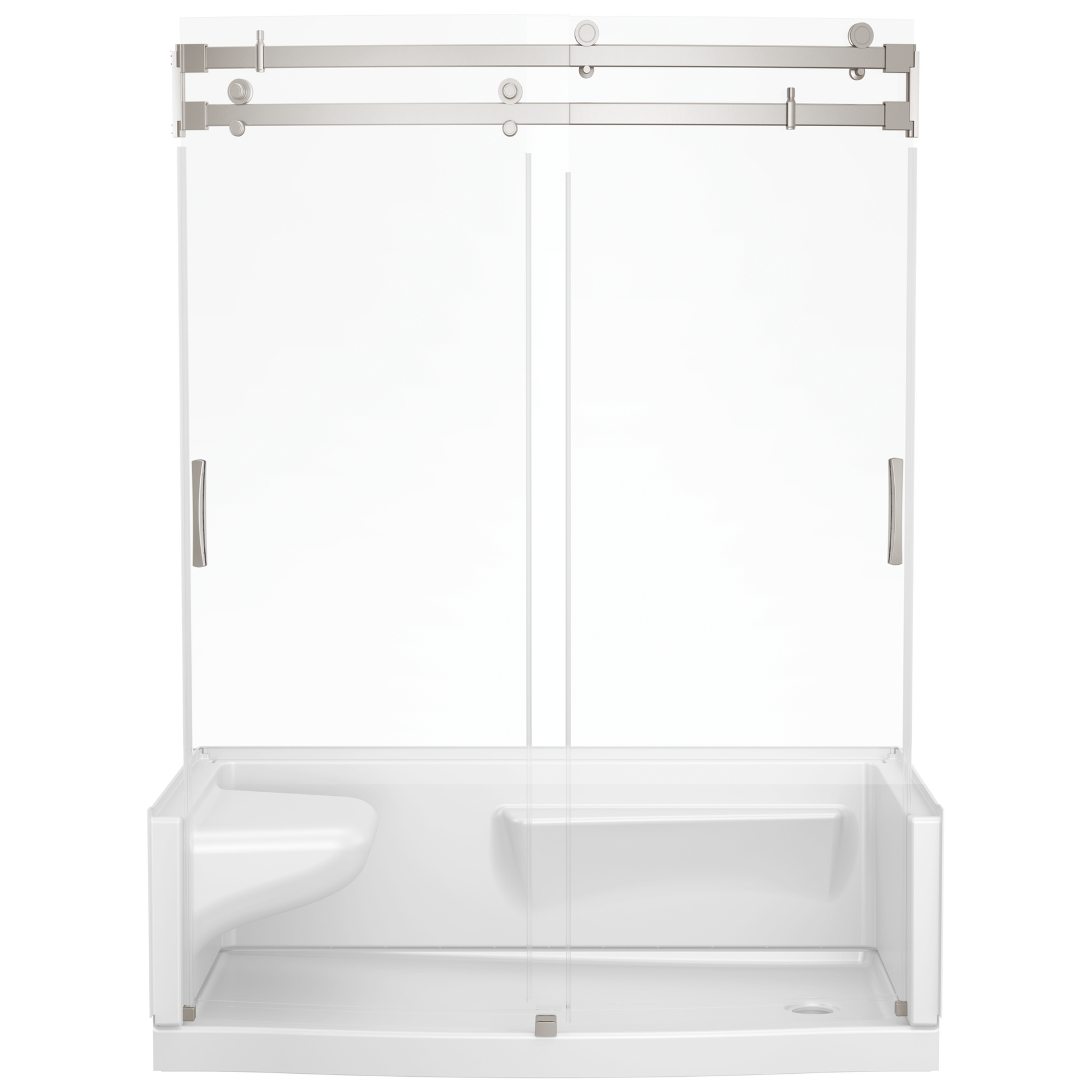60x32 Alcove Shower Base with Door Bundle - Left Seat Right Drain Curve in Stainless BVS3-C51716 ...