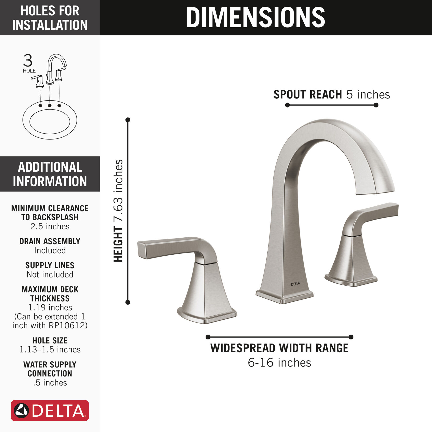 Two Handle Widespread Bathroom Faucet in Stainless 35854LF-SS | Delta ...
