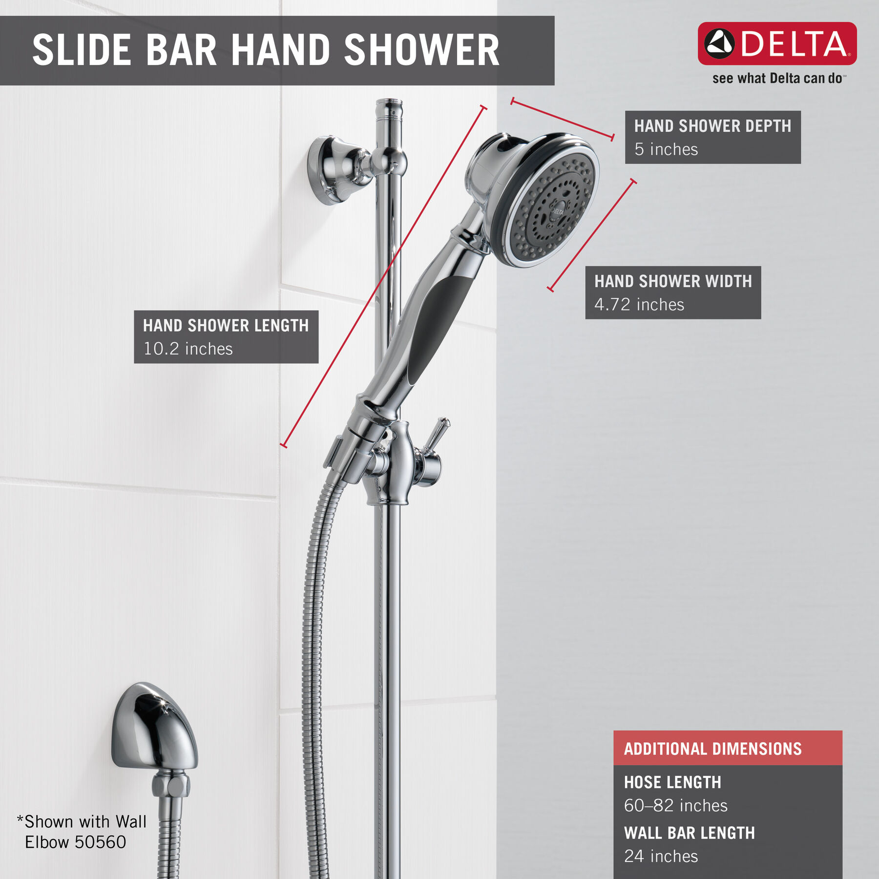 Premium 3-Setting Slide Bar Hand Shower in Chrome 57021 | Delta Faucet