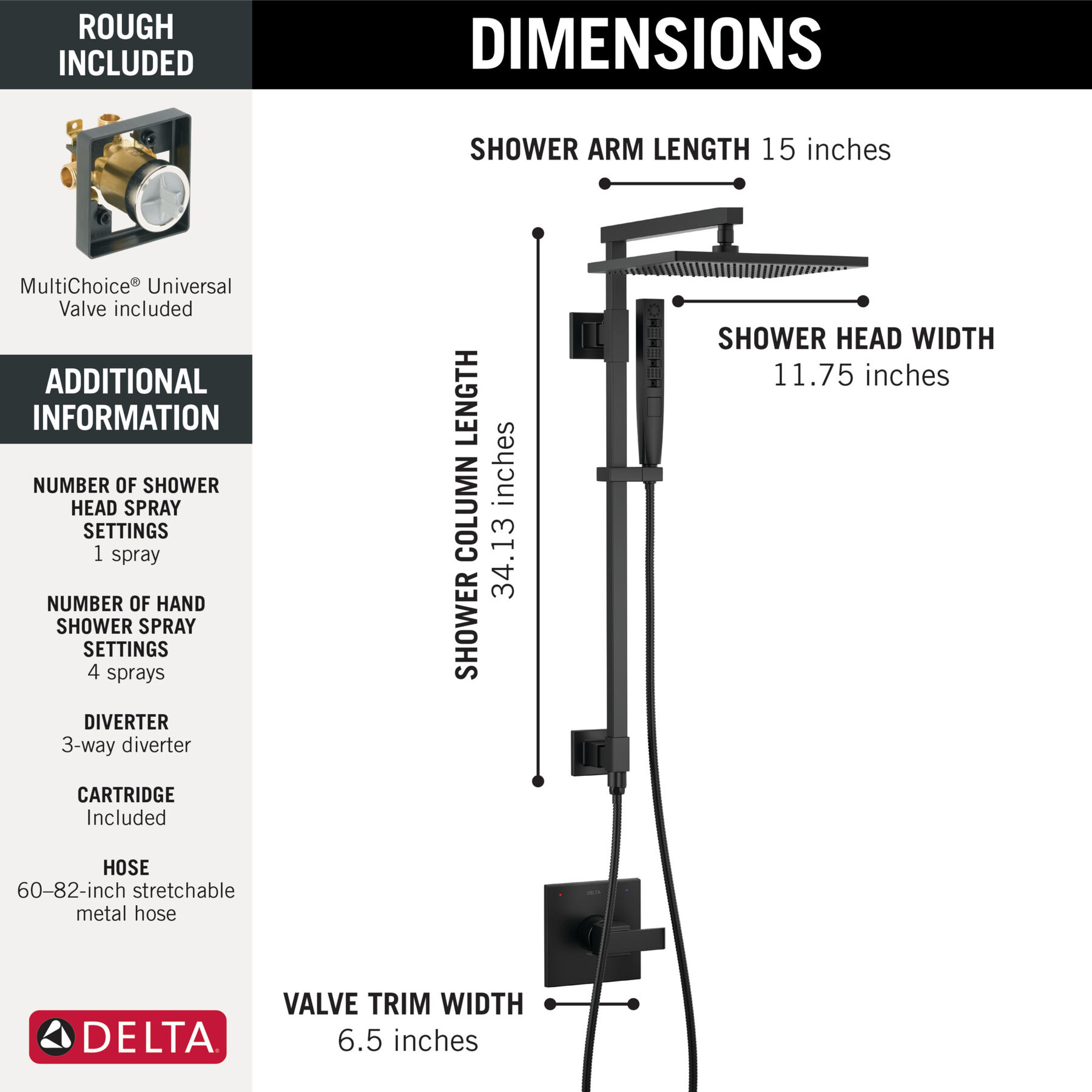 Shower Column Bundle - Angular in Matte Black FVS5-EG721-BL | Delta Faucet