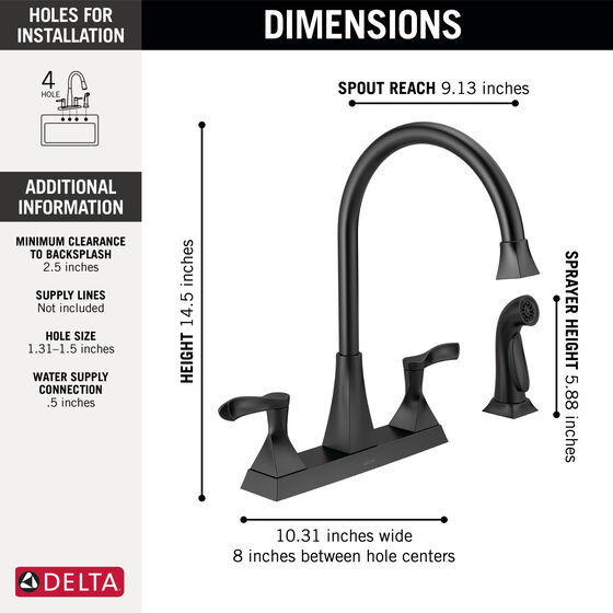 Two Handle Kitchen Faucet with Spray in Matte Black 21741LF-BL | Delta ...