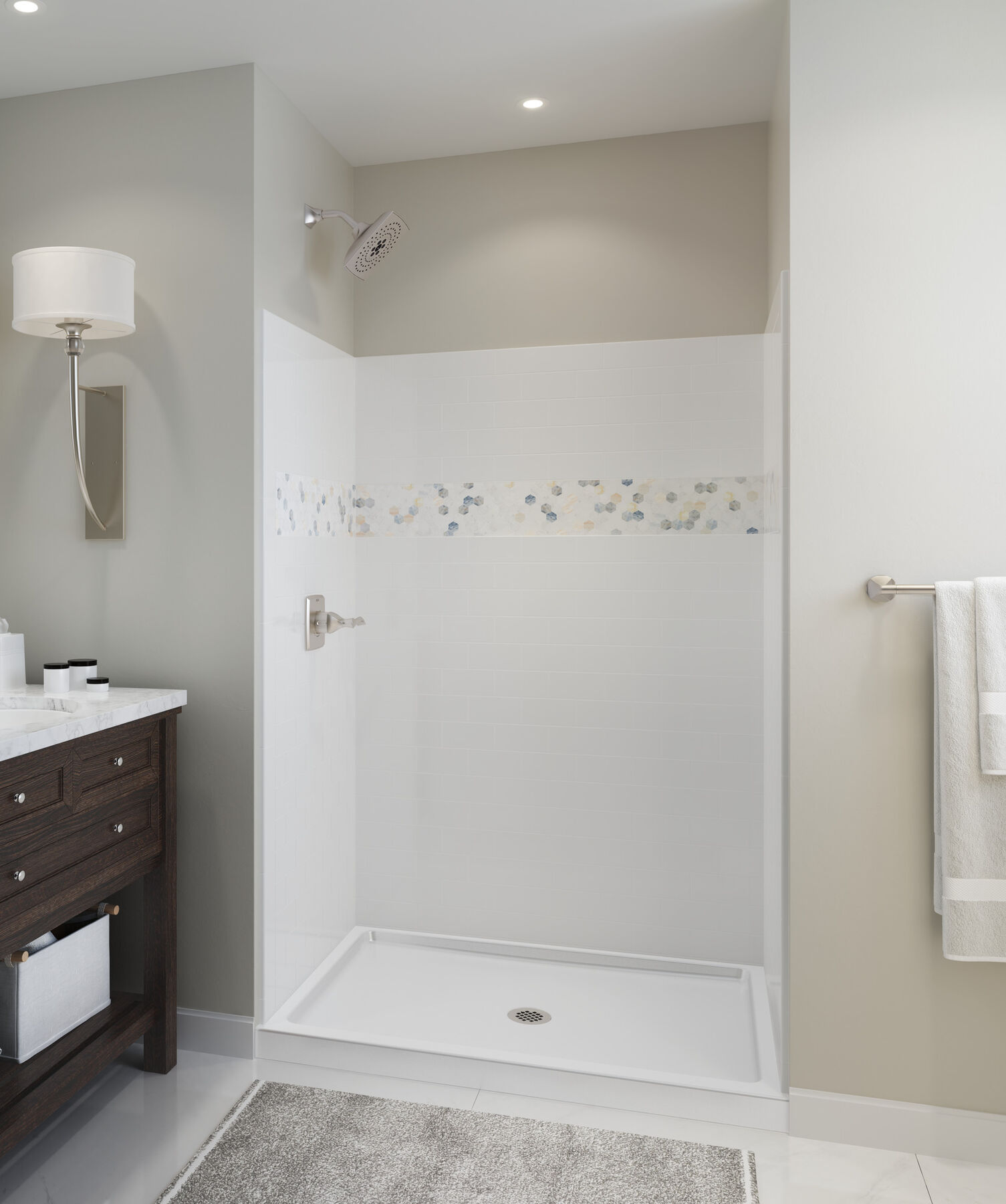 48'' x 74" x 34'' Shower Wall Set in High Gloss White B67414-4834-WH ...