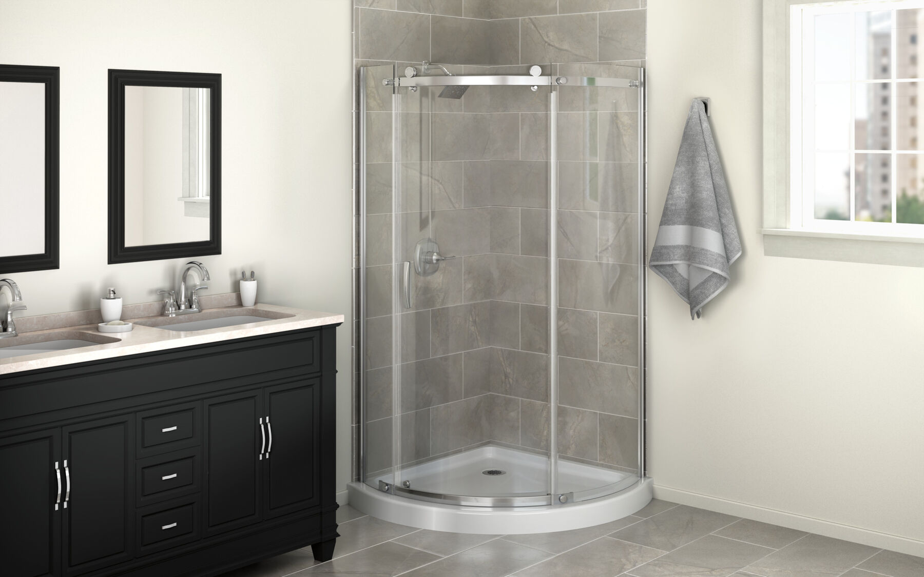 38x38 Corner Shower Bundle - Round in High Gloss White BVS2-CL252-WHPC ...