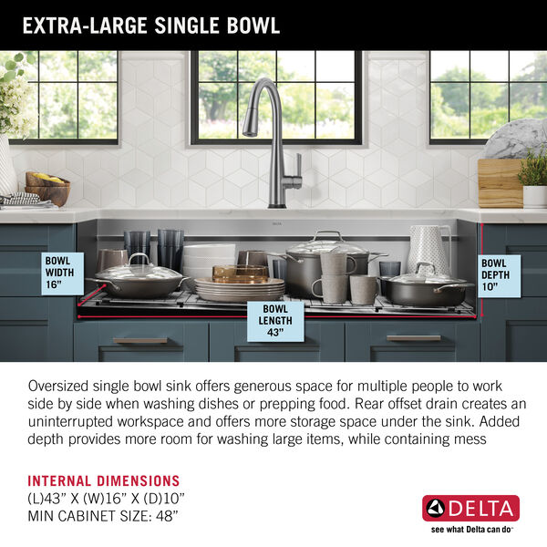 45” Workstation Undermount Single Bowl 16 Gauge Stainless Steel Kitchen ...