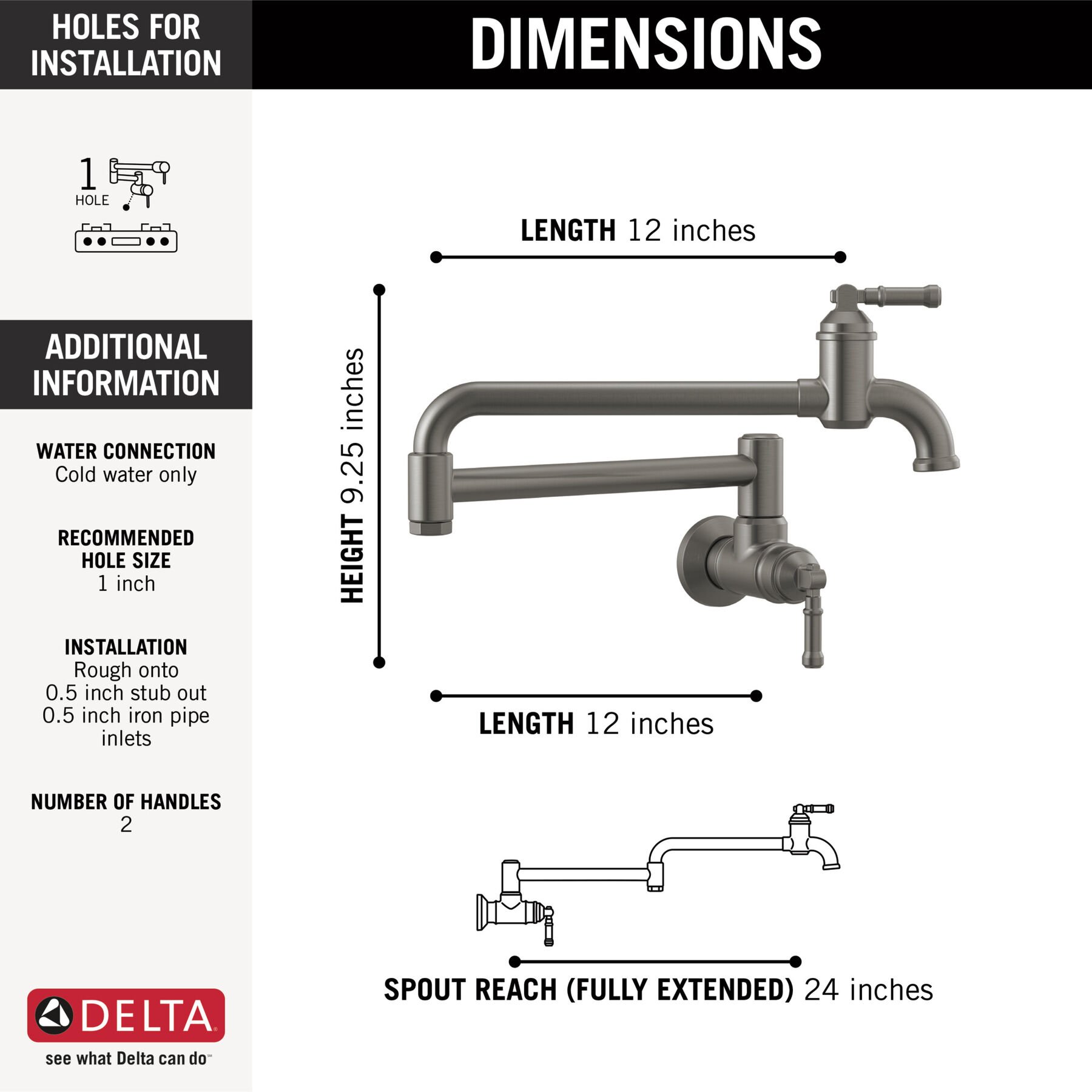 Wall Mount Pot Filler in Black Stainless 1190LFL-KS | Delta Faucet