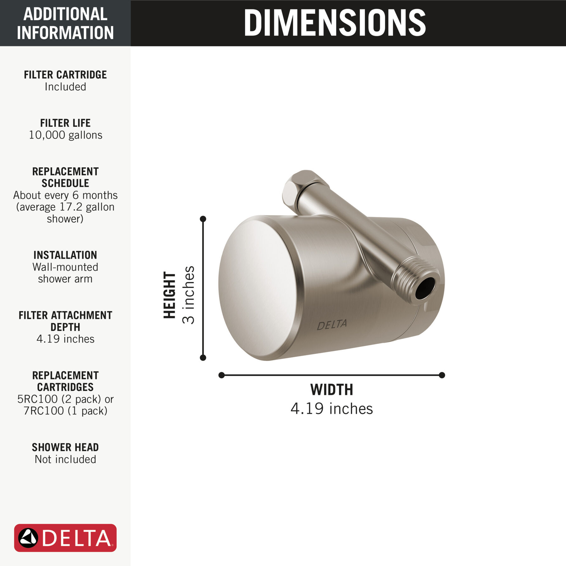 Standard Shower Filter Attachment in Stainless 7SF100-SS | Delta Faucet