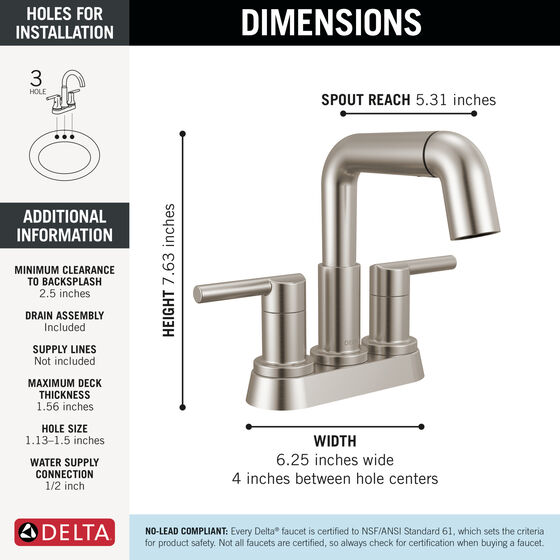 Two Handle Centerset Pull-Down Bathroom Faucet in Stainless 25849LF-SSPD | Delta Faucet