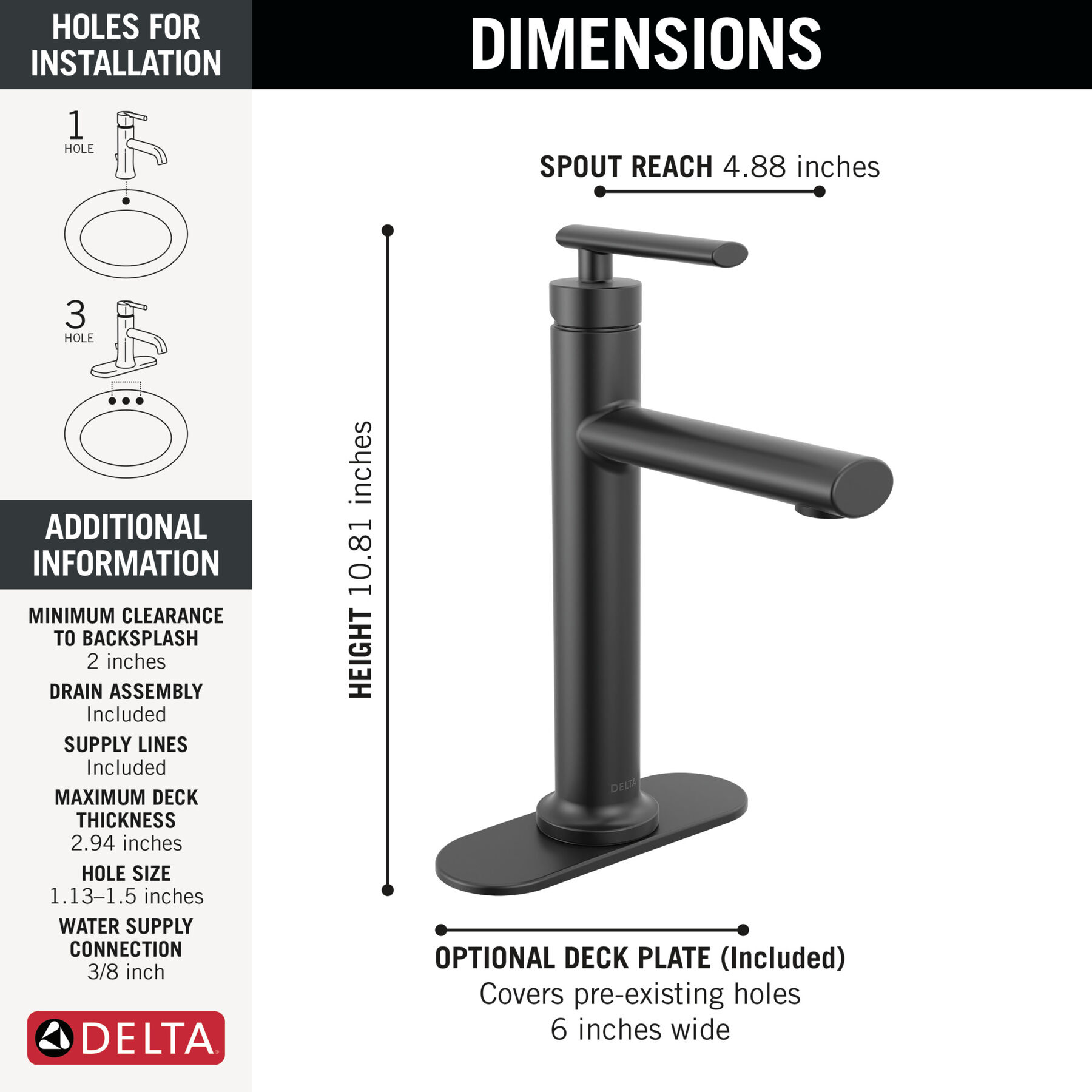 Single Handle Bathroom Faucet in Matte Black 5442-BLMPU-DST | Delta Faucet