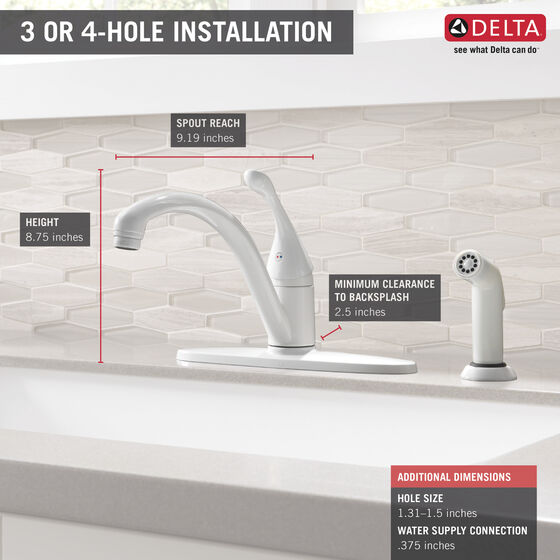 Single Handle Kitchen Faucet with Spray in White 440-WH-DST | Delta Faucet