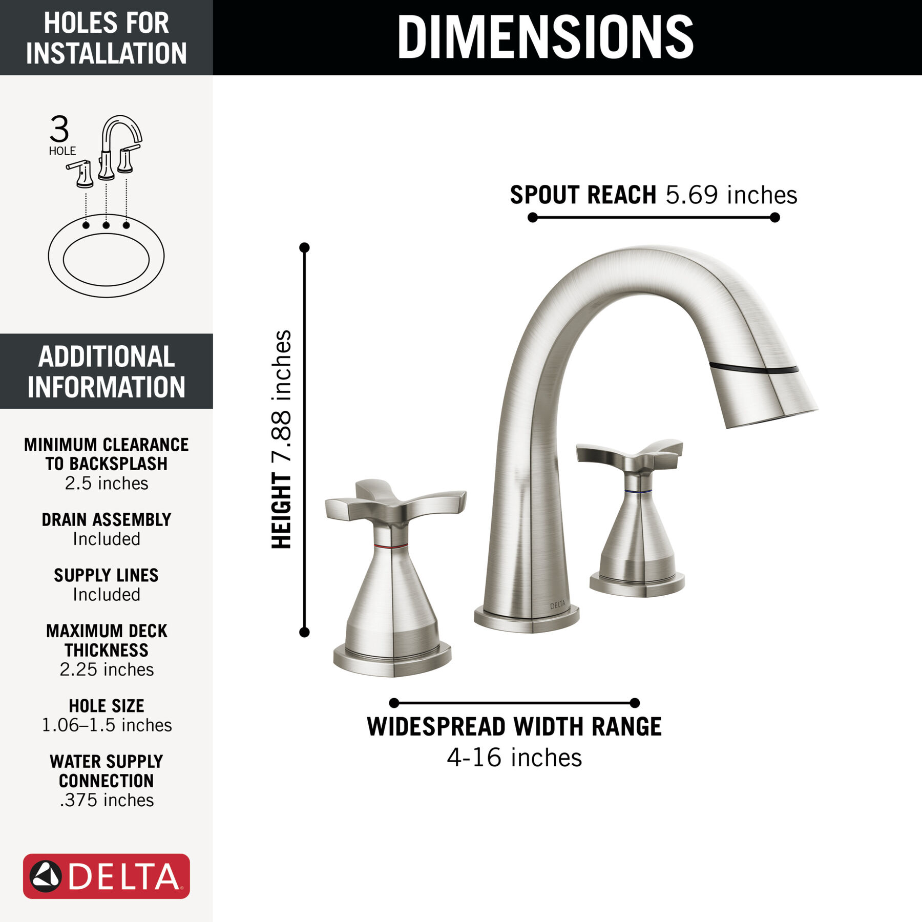 Two Handle Widespread Pull Down Bathroom Faucet in Lumicoat® Stainless 357756-SSPD-PR-DST ...