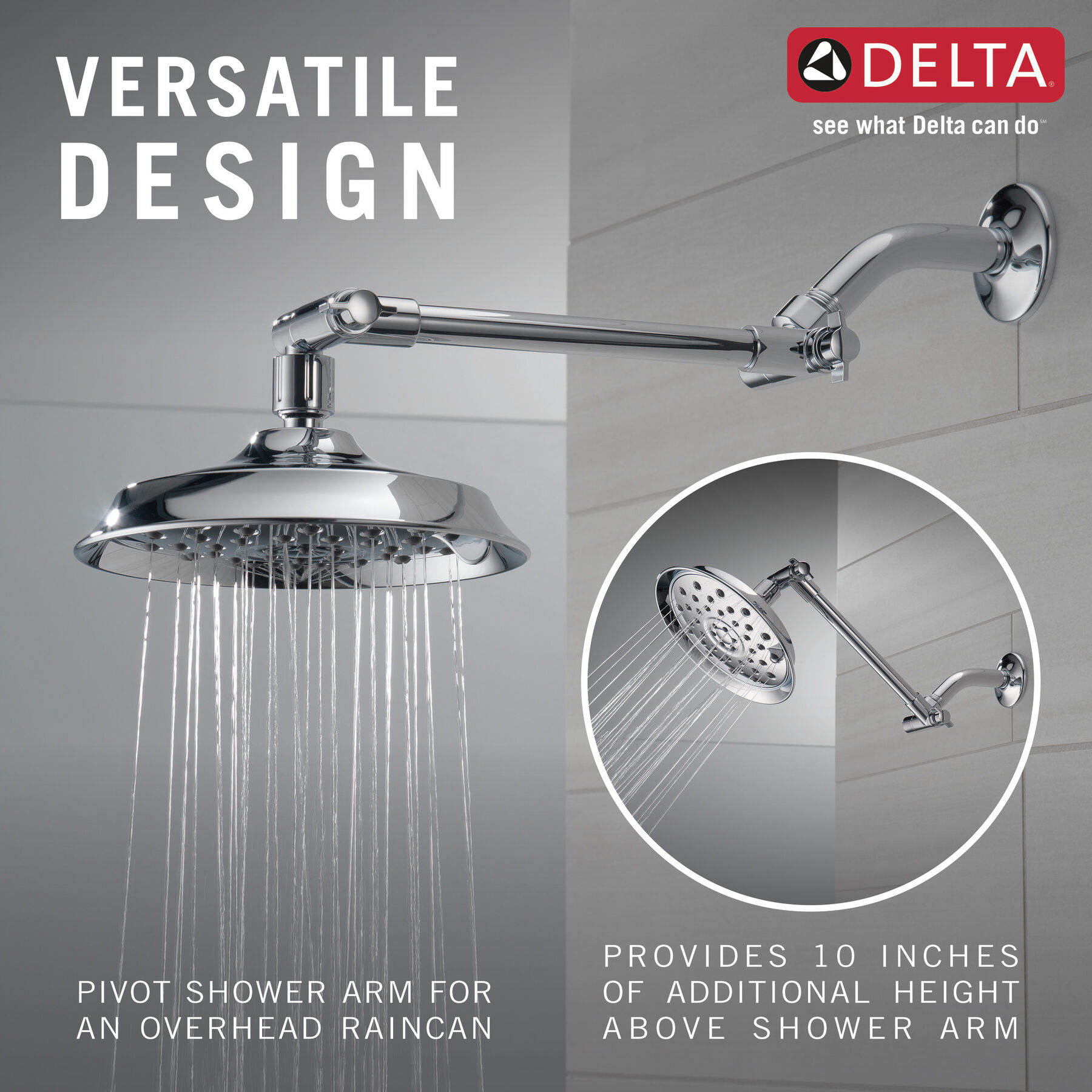 Bell Shower Head with Adjustable Arm Extender in Chrome 75372 | Delta ...