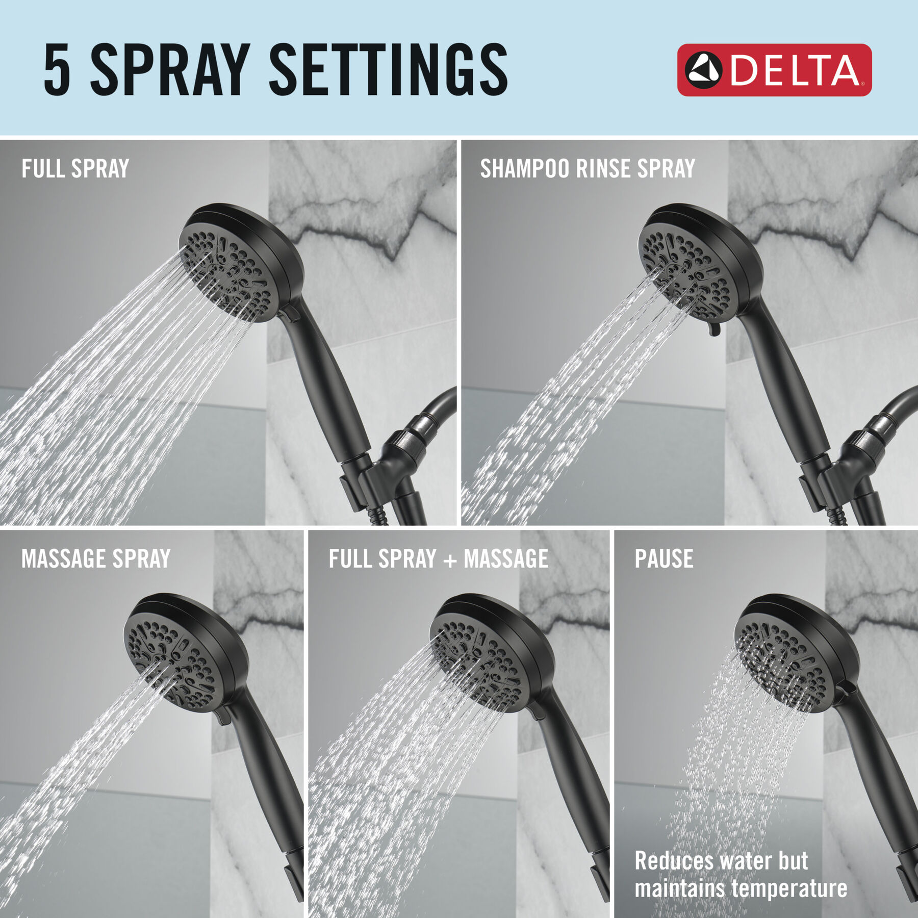 5 Setting Hand Shower in Matte Black 75511BL | Delta Faucet