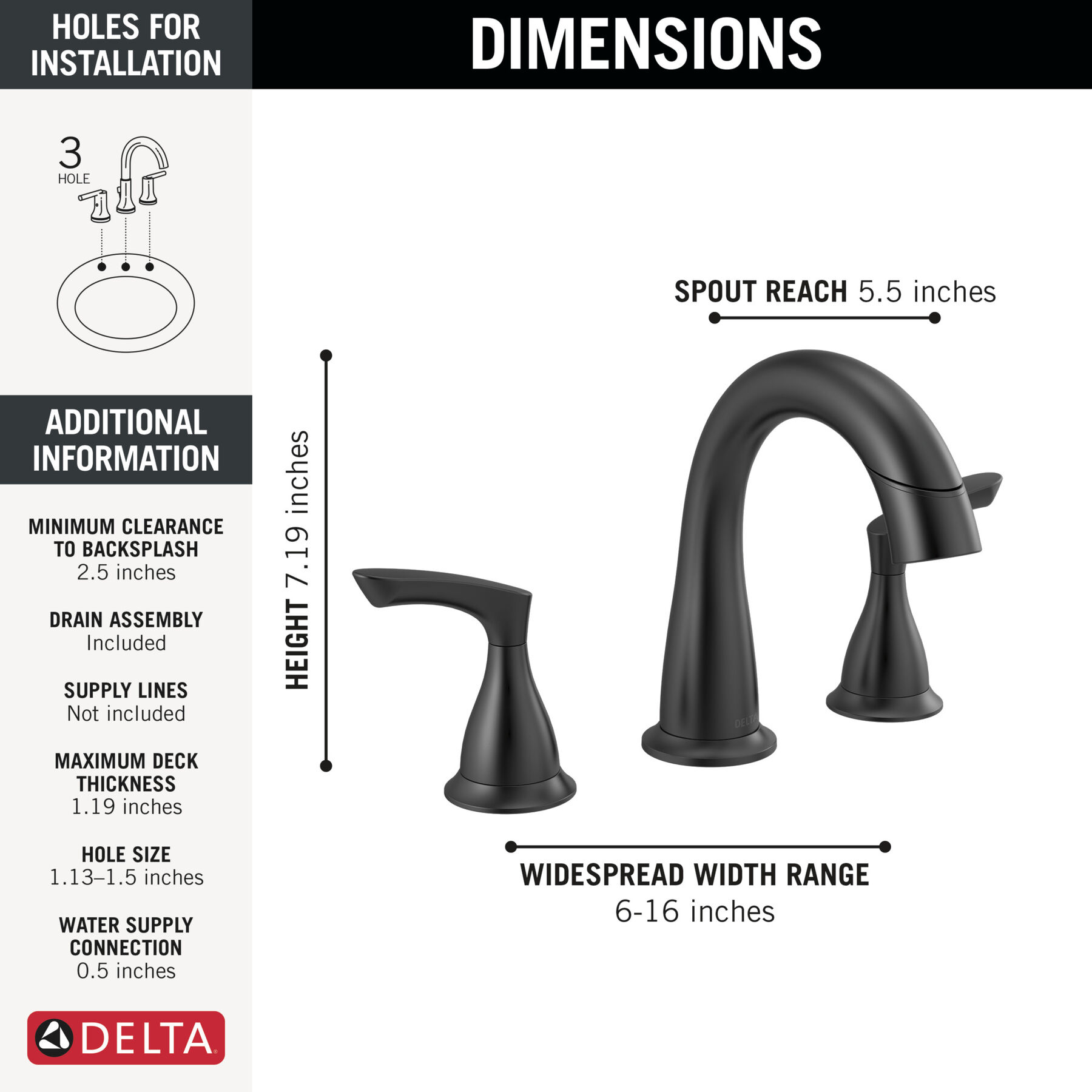 Two Handle Widespread Pulldown Bathroom Faucet in Matte Black 35765LF-BLPD | Delta Faucet