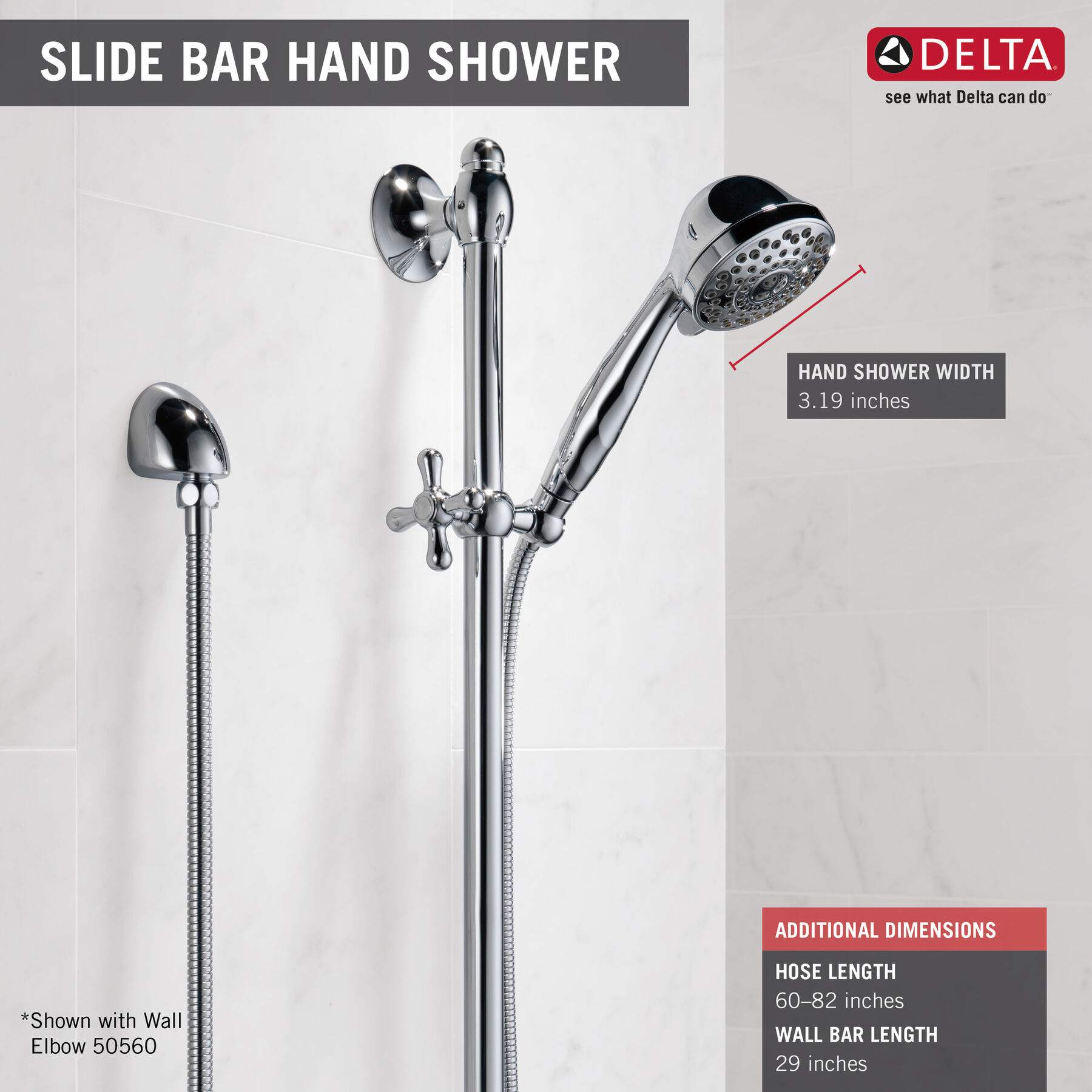 Premium 7-Setting Slide Bar Hand Shower in Chrome 51708 | Delta Faucet