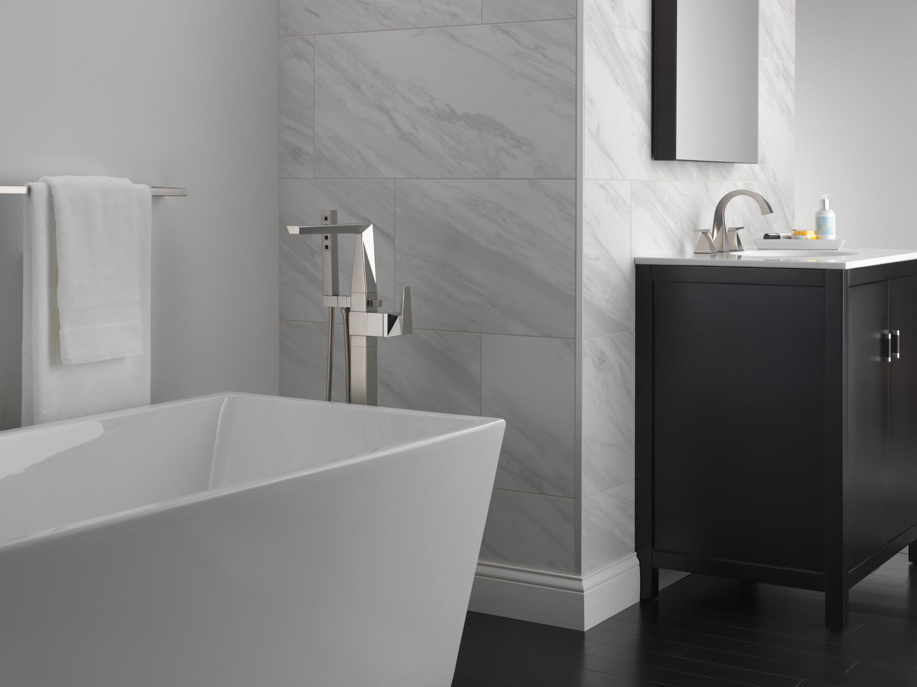 Two Handle Widespread Bathroom Faucet in Lumicoat® Stainless 35546-SS-PR-MPU-DST | Delta Faucet