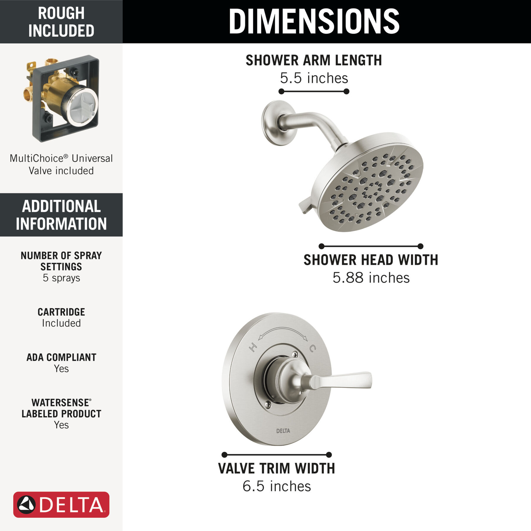 Monitor® 14 Series Shower Only in Stainless 142822-SS | Delta Faucet