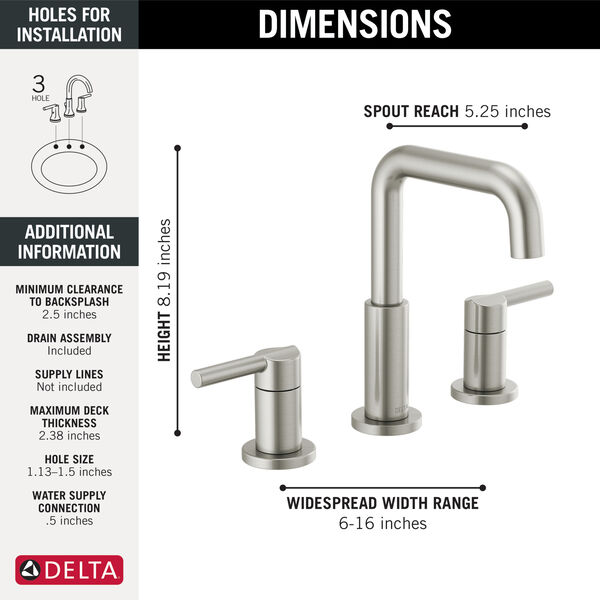 Two Handle Widespread Bathroom Faucet in Stainless 35849LF-SS | Delta ...