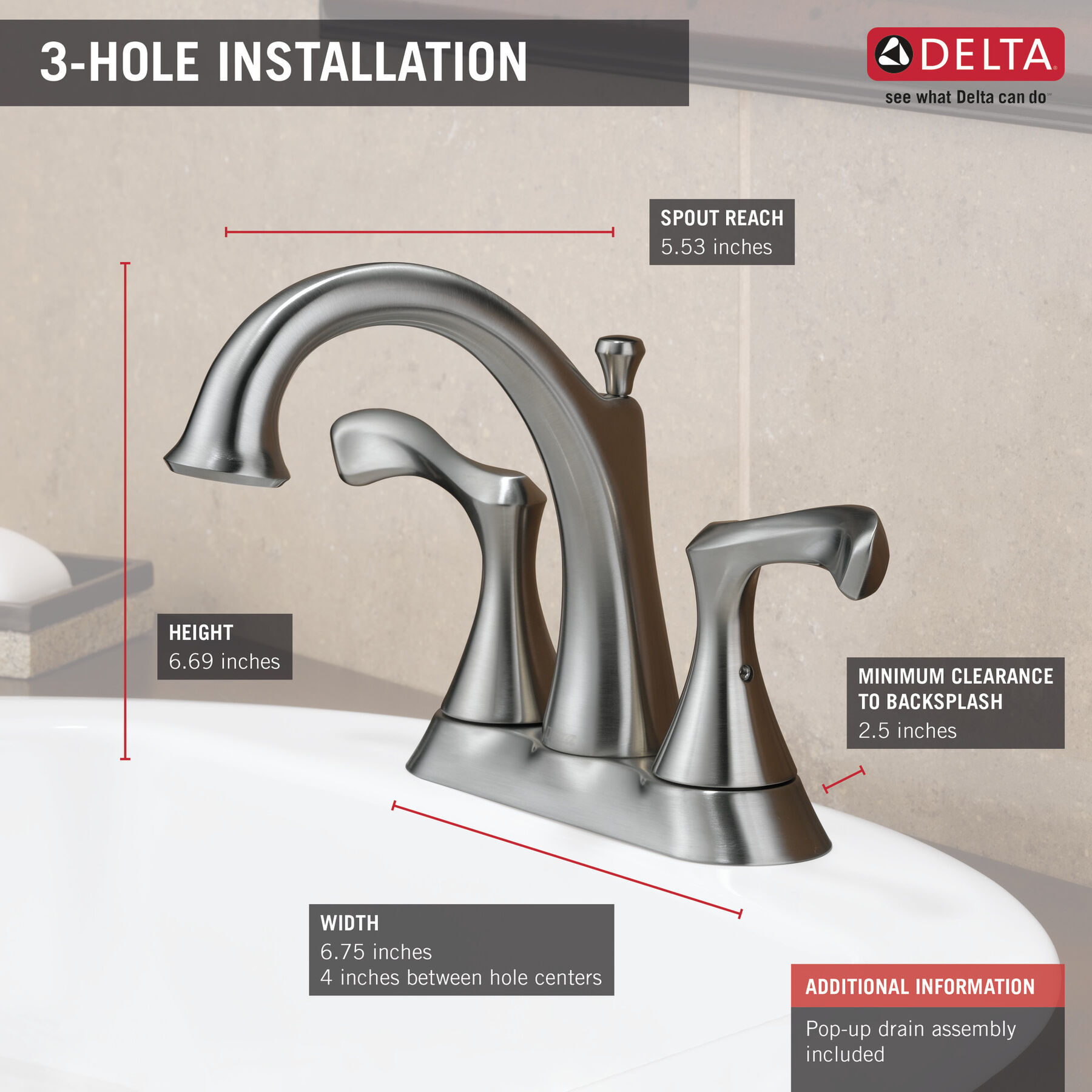 Two Handle Centerset Bathroom Faucet in Stainless 25939LF-SS | Delta Faucet