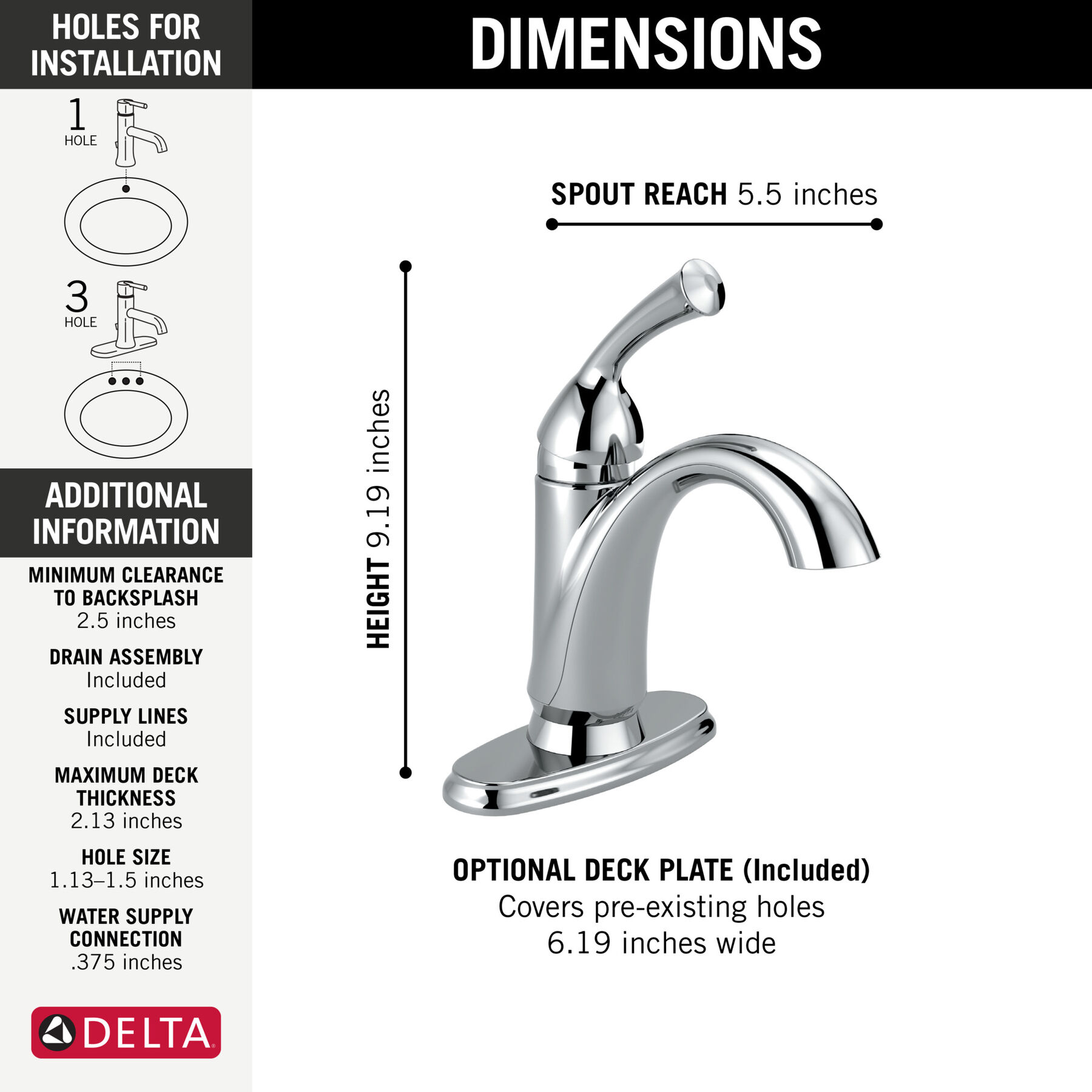 Single Handle Centerset Bathroom Faucet in Chrome 15999-DST | Delta Faucet