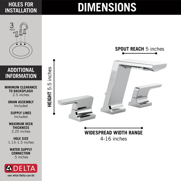 Two Handle Widespread Bathroom Faucet in Chrome 3599LF-MPU | Delta Faucet